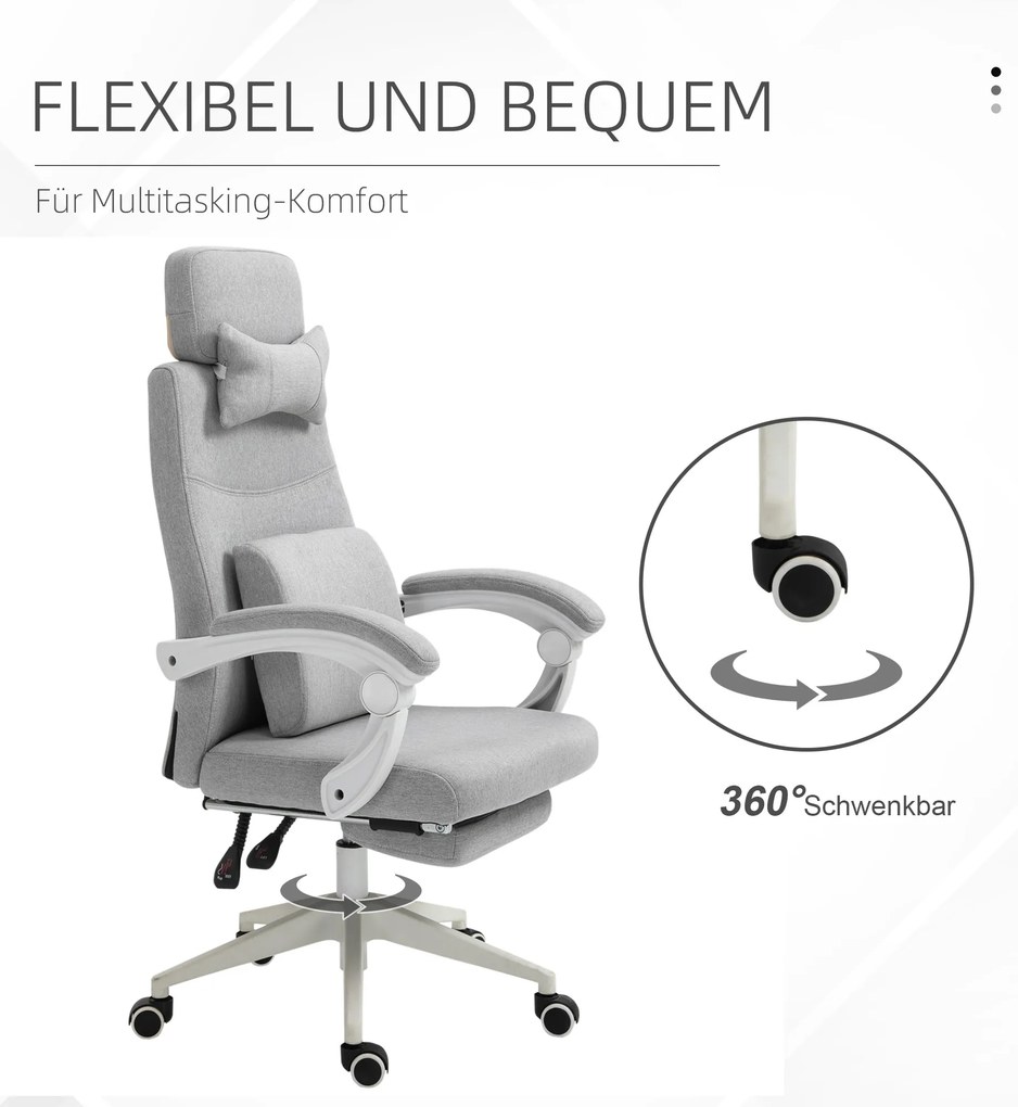 Kancelářská židle Vinsetto, herní židle, židle s kolečky, ergonomická, polyester, pěna, vícevrstvá horní deska, 62 x 68 x 117-127 cm
