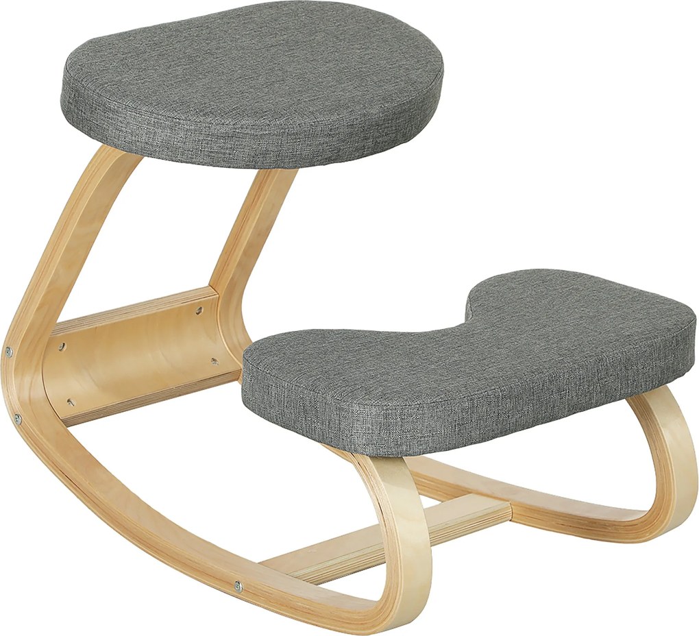 HOMCOM Klaněcí Židle, Ergonomická Houpací Dřevěná Klaněcí Židle pro Domácí Kancelář, Zlepšuje Držení Těla, Bolesti Zad, Šedá | Aosom