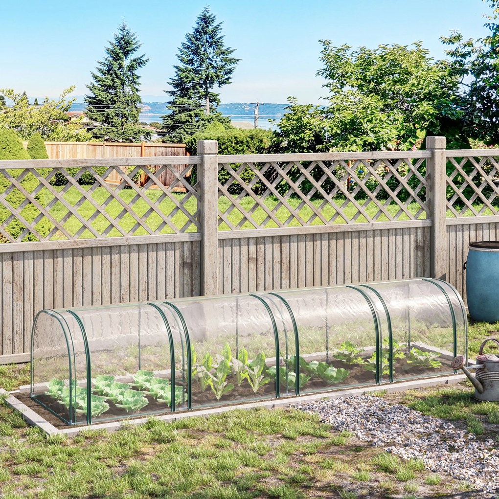Outsunny Fóliový skleník Skleník s dveřmi Studený rám Rostlinná školka Rostlinný dům Fólie Ocel PVC Transparent 395 x 100 x 80 cm | Aosom