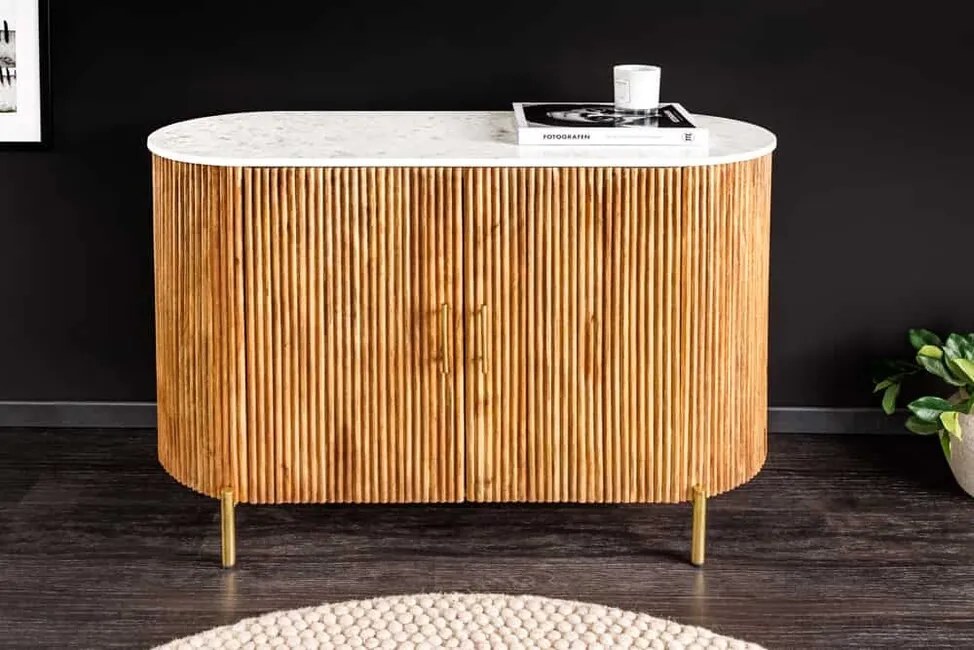 Designová dřevěná komoda s mramorovou deskou Pathum mango 102cm