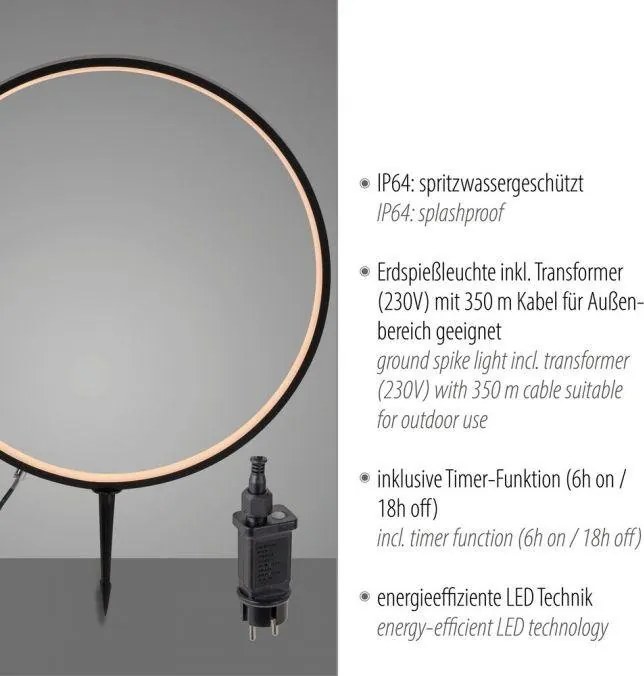 LD 19511-18 ZIRKULU LED venkovní svítidlo se zápichem průměr 50cm černá IP65 s časovačem do zahrady 3000K - JUST LIGHT
