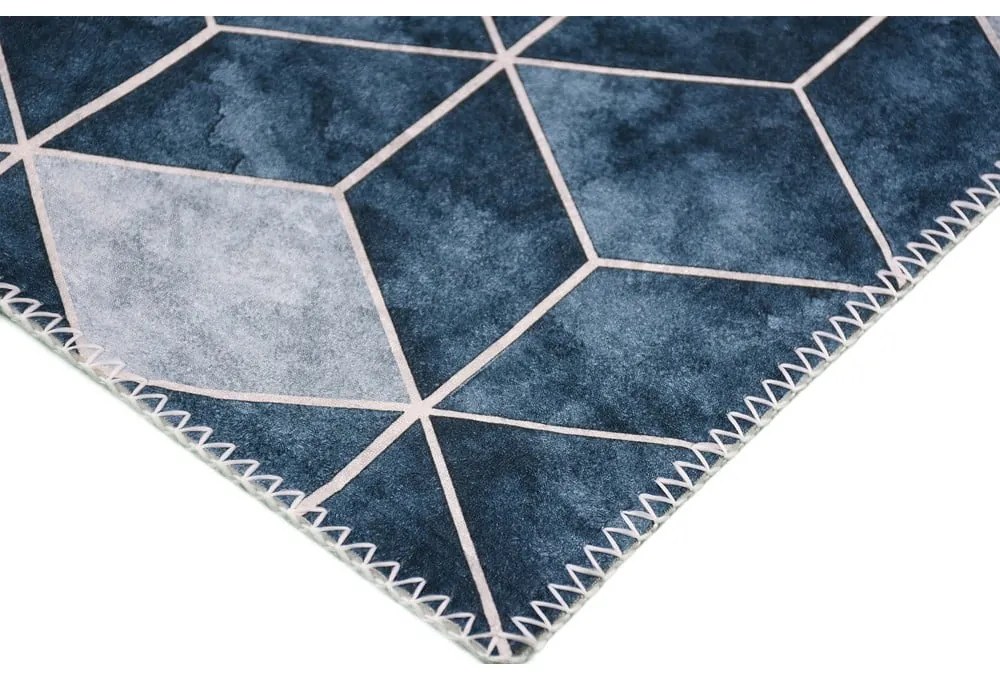Tmavě modro-krémový pratelný koberec běhoun 200x80 cm - Vitaus