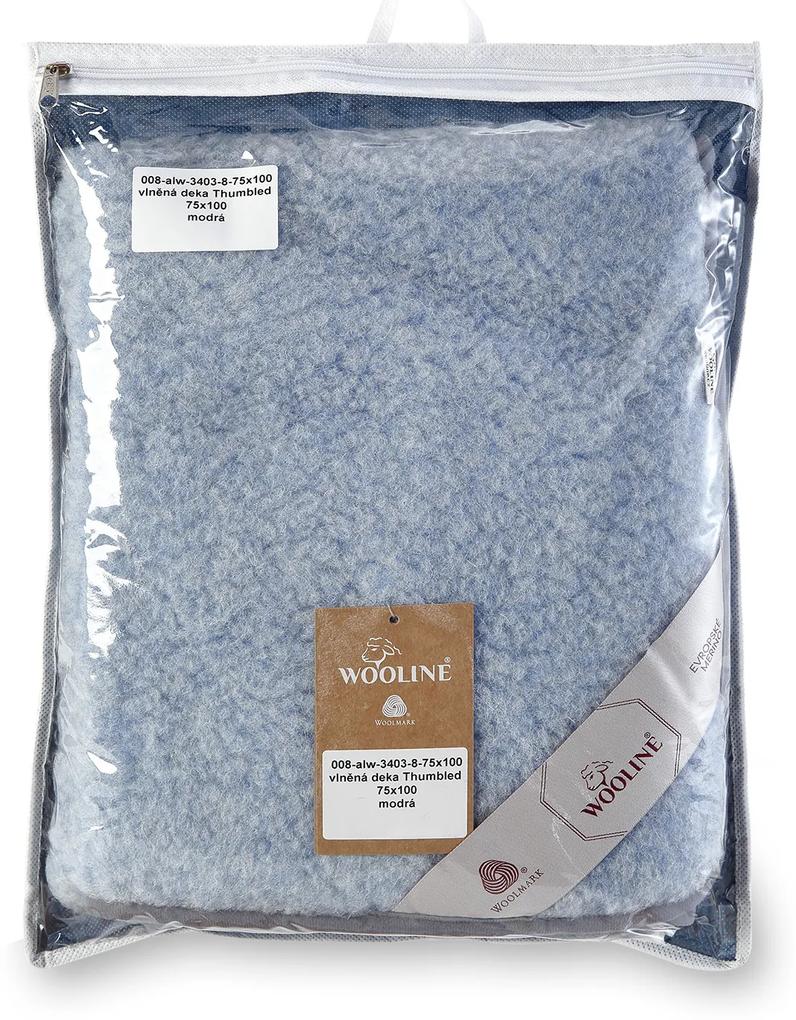 Wooline Vlněná Merino deka Thumbled světle modrá Rozměr: 75 x 100 cm