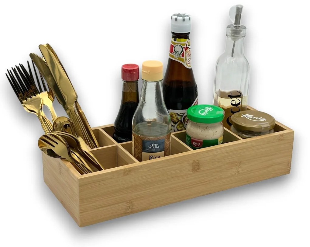 Kesper Bambusový organizér na přísady, příbory, na stůl, ke grillu, 8 přihrádek 36 x 15 x 7,5 cm