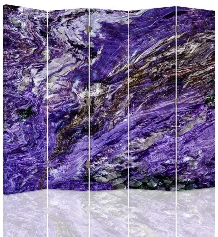 Ozdobný paraván Abstraktní fialová - 180x170 cm, pětidílný, obustranný paraván 360°