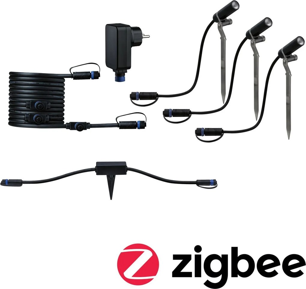 P 5029 Plug & Shine set Smart Home Zigbee 3.0 LED bodové zahradní světlo Plantini IP65 3000K 3x2W 21VA antracit - PAULMANN
