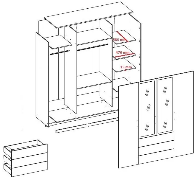 Casarredo - Komfort nábytek Šatní skříň MILO 4-dvéřová