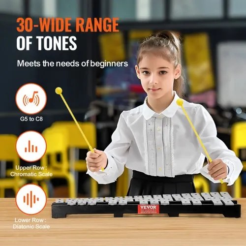 30 Note Glockenspiel xylofonový zvonek s paličkami, bicími tyčemi a taškou