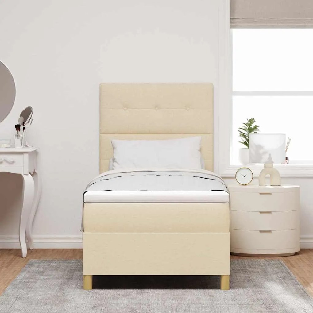 Postel s boxspringem s čelo Krémová 90 x 190 cm textil 3339586
