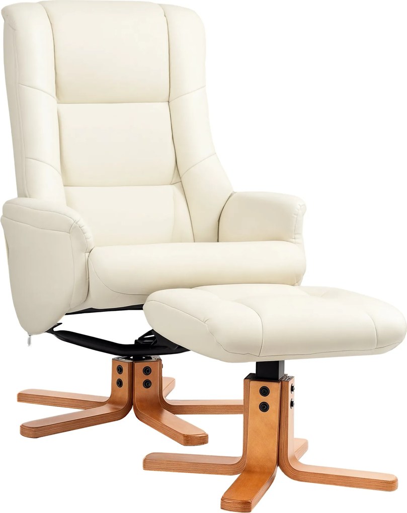 Recliner křeslo HOMCOM s podnožkou, TV křeslo s funkcí polohování, houpací funkce, vysoký opěrák, dřevěné nohy pro obývací pokoj, ložnici, umělá kůže,