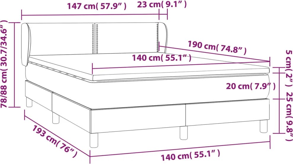 Box spring postel s matrací tmavě šedý 140 x 190 cm samet 3127428