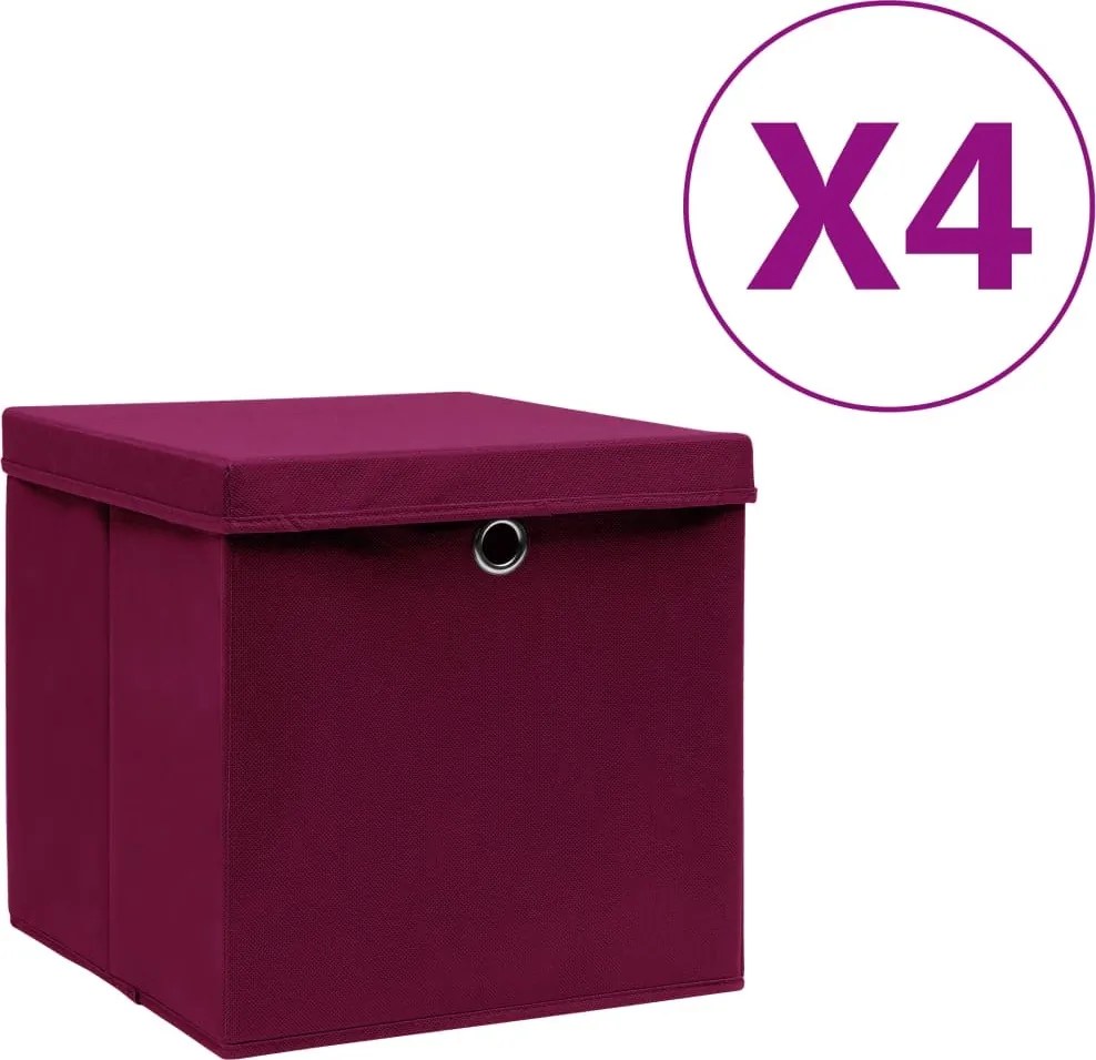 vidaXL Úložné boxy 4 ks netkaná textilie 28 x 28 x 28 cm [325188] Barva: červená s víky