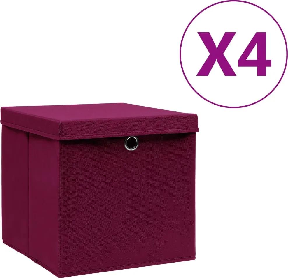 vidaXL Úložné boxy 4 ks netkaná textilie 28 x 28 x 28 cm [325188] Barva: vínová s víky