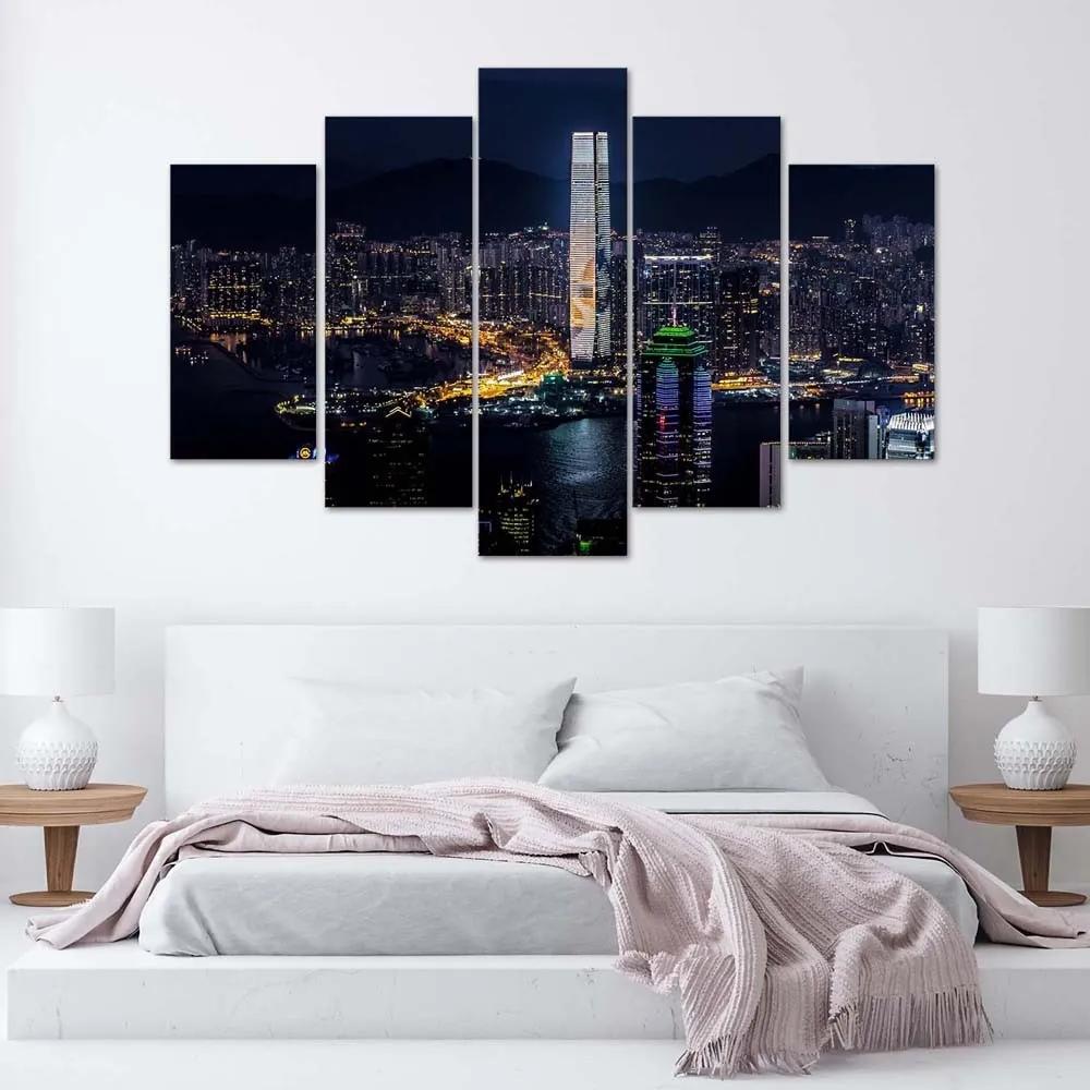 Obraz na plátně pětidílný Mrakodrapy Skyline City - 200x100 cm