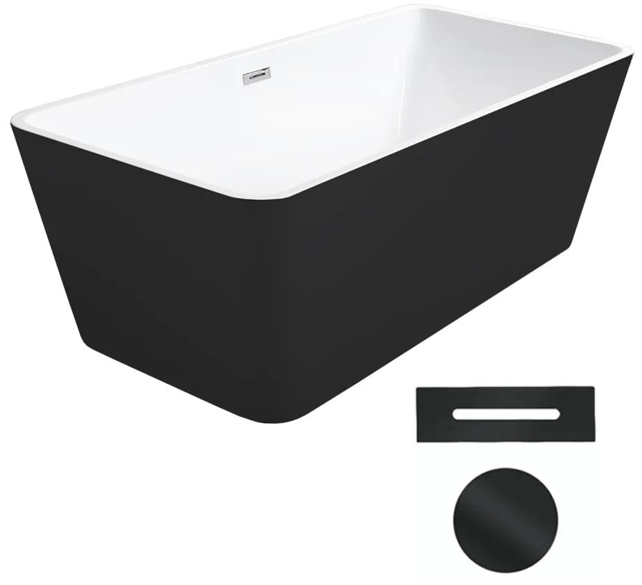 Besco Akrylátová volně stojící vana Evita BW 160x80 Barva: Bílá/černá, Rozměry (cm): 160x80, Typ a barva výpustě: Click-Clack s přepadem, grafit