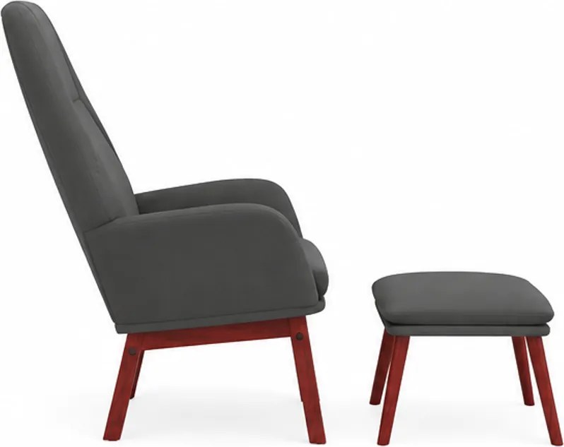 relaxační křeslo, s podnožkou, odpočinkové, masivní kaučukovník/kov/textil, 95x76x71 cm, nohy tmavé/tmavě šedá, Dekorino KR20260085