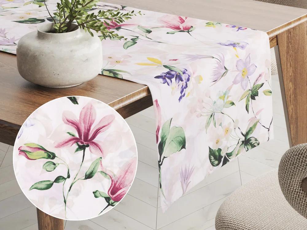 Biante Bavlněný běhoun na stůl Sandra SA-287 Mix květin na bílém 35x120 cm
