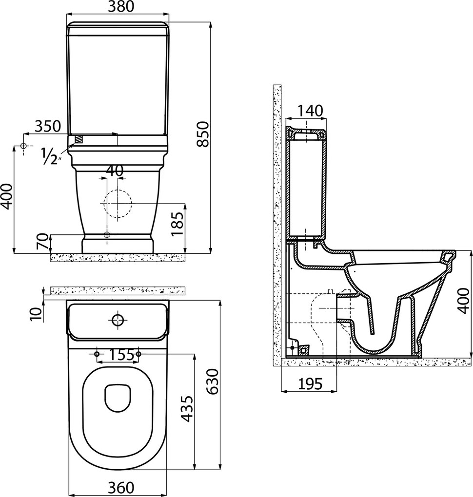 CREAVIT ANTIK WC kombi, spodní/zadní odpad, bílá WCSET08-ANTIK
