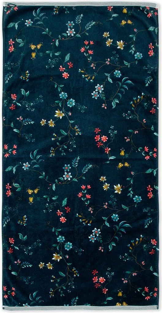 Pip Studio ručníky z bavlněného froté Les Fleurs, tmavě modré (Luxusní ručníky z bavlněného froté v designu Les Fleurs v tmavě modré barvě)