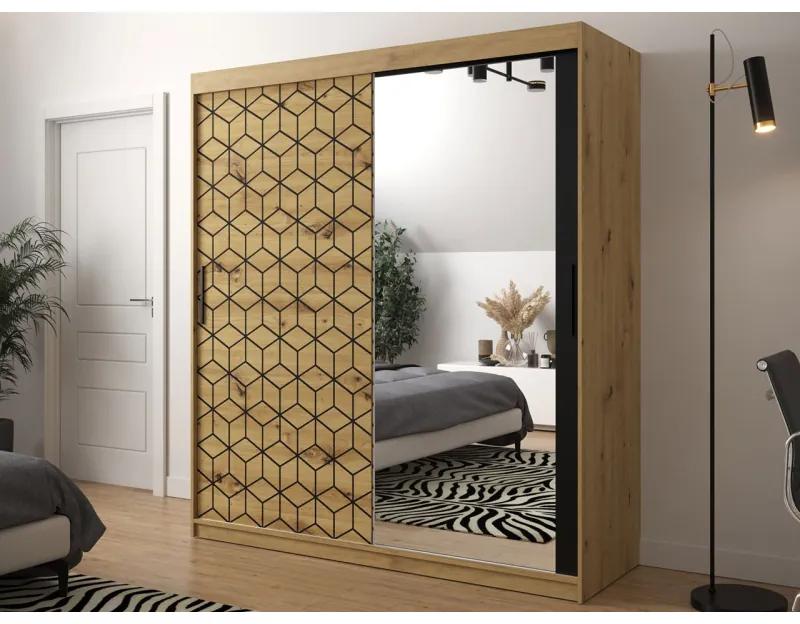 Šatní skříň s posuvnými dveřmi se zrcadlem Arituda II 180, Úložný prostor: ne, Barva: bílá / bílá + černý mat