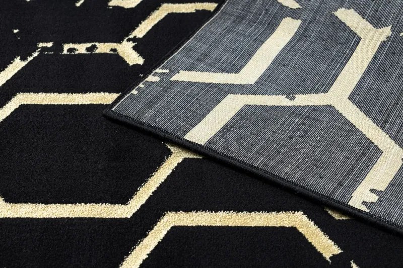 Dywany Łuszczów, Kusový koberec Gloss 407C 86 black/gold, 160x220, černá, chodba / předsíň