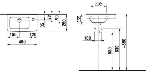 JIKA H8114240001061 - Závěsné umyvadlo CUBITO 45x25 cm keramika/bílá