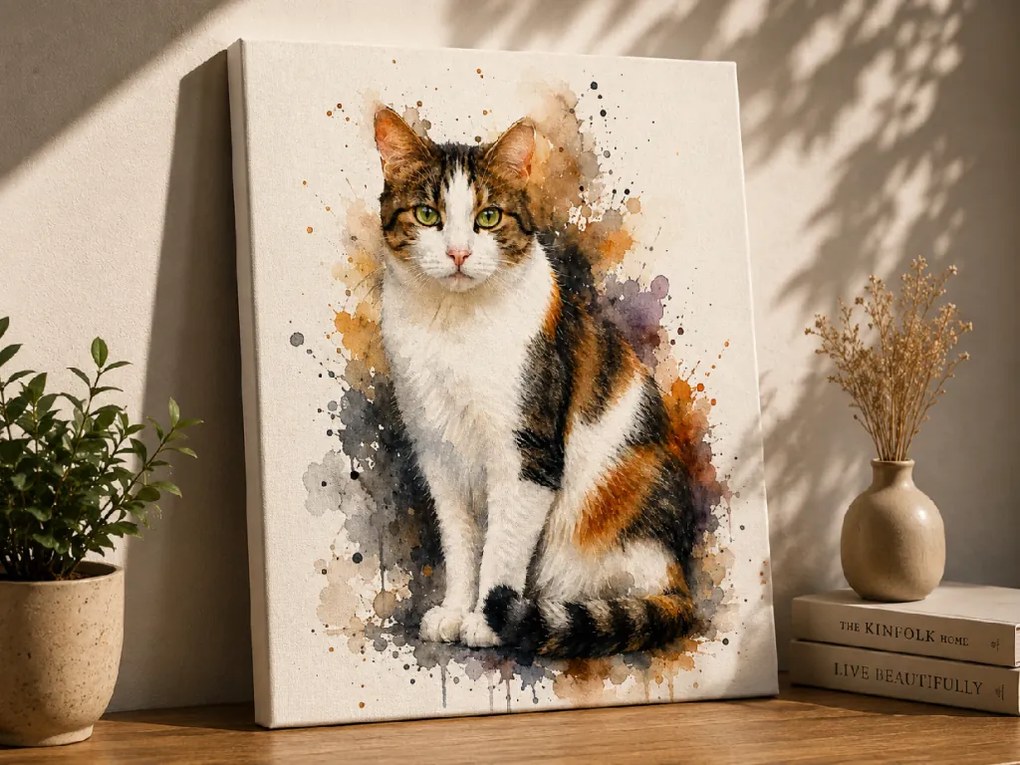 Foto obraz z vlastní fotky na plátno – Moderní akvarelový portrét mazlíčka z fotky Rozměry obrazu: 80 x 120 cm