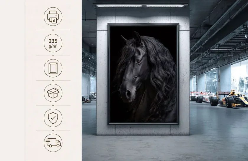 Temná elegance - obraz - Černý kůň v luxusním portrétu 57 - A4 – 210 × 297 mm - 159 Kč