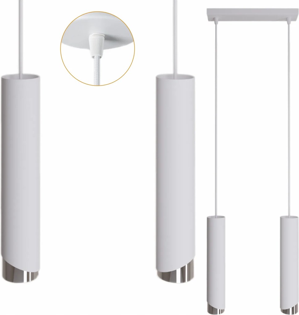 Závěsná Lampa Stropní Lustr 2x Tuba Moderní Loft bílá stříbrná 2x40W