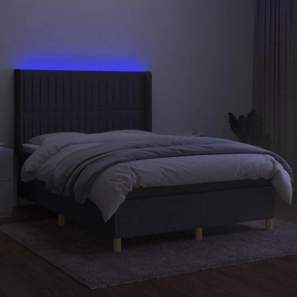 Box spring postel s matrací a LED tmavě šedá 140x190 cm textil 3139030