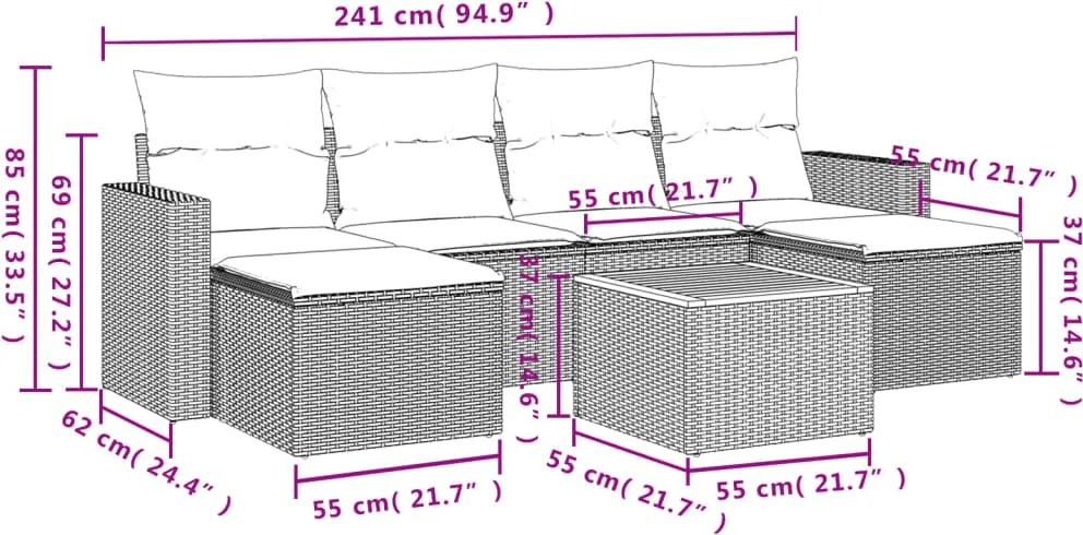7dílná zahradní sedací souprava s poduškami černá polyratan 3224242