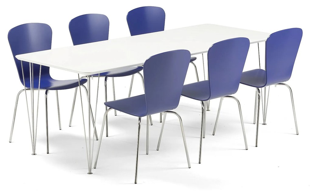 AJ Produkty Jídelní set Zadie + Milla, 1 stůl a 6 modrých židlí