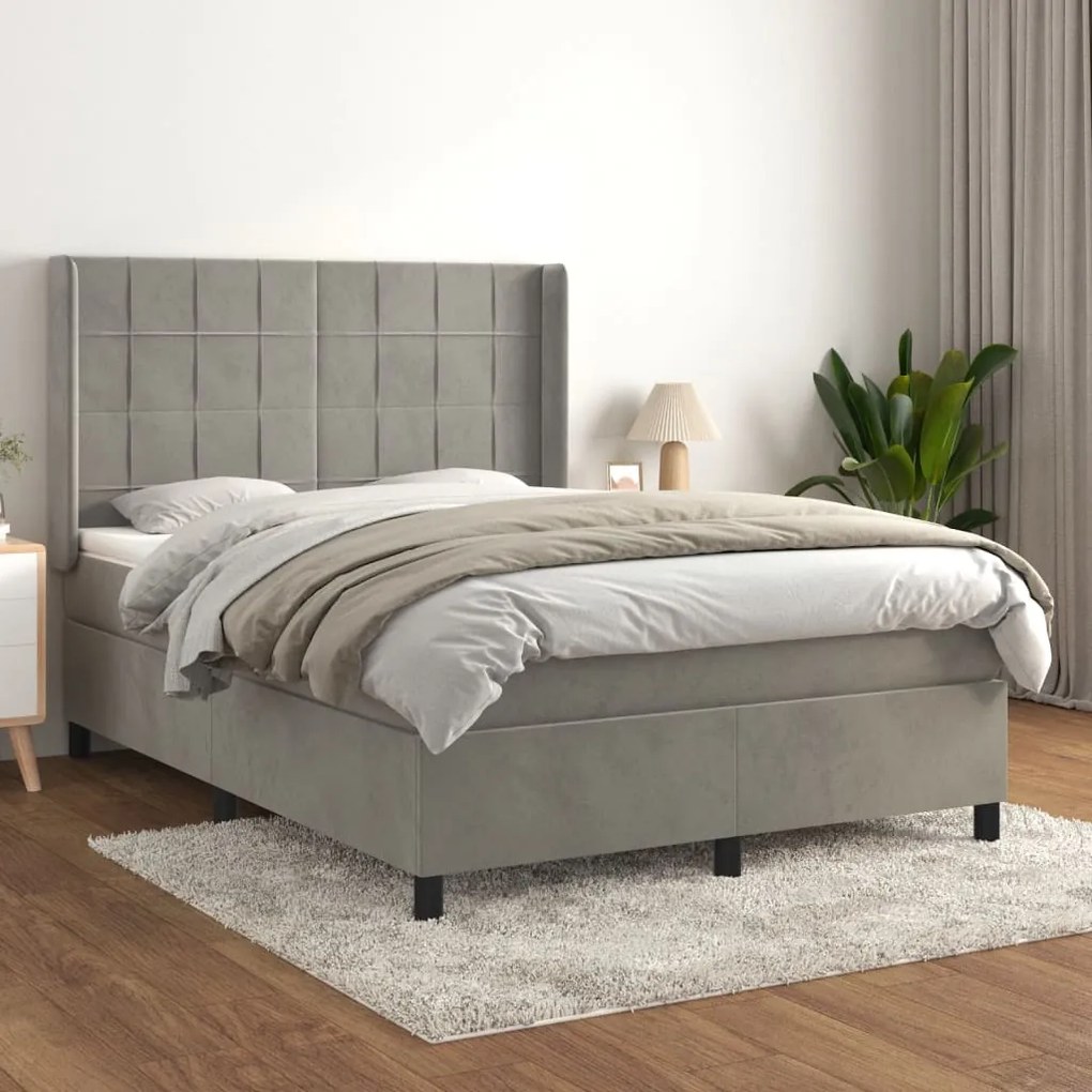Box spring postel s matrací světle šedá 140x200 cm samet 3132681