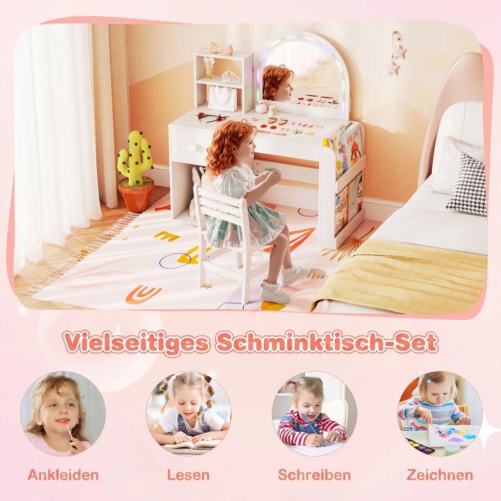 Costway Dětský toaletní stolek s osvětlením Dětský Princess