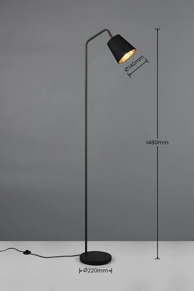Černá stojací lampa s textilním stínidlem (výška 148 cm) Buddy – Reality