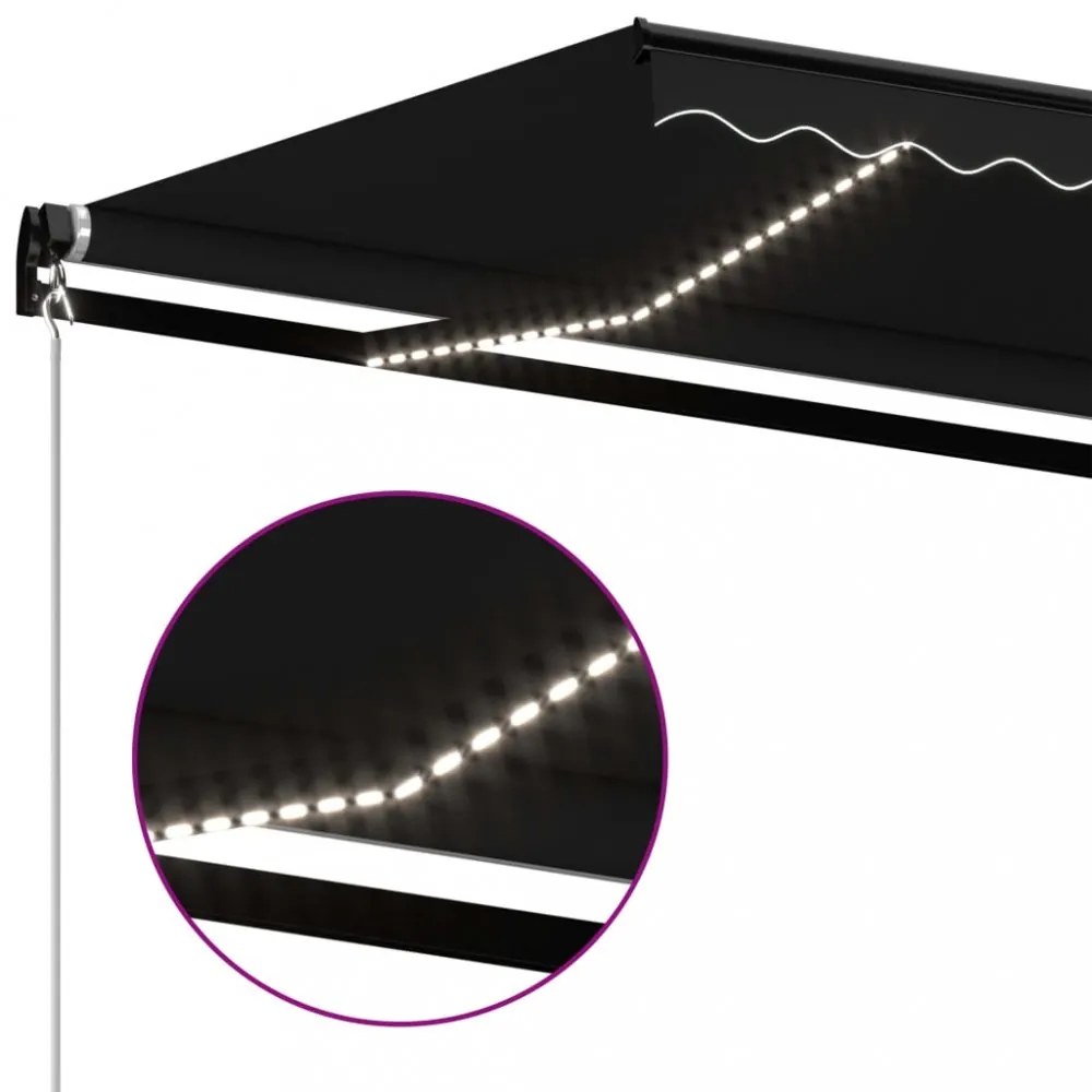 Ručně zatahovací markýza s LED světlem 500x350 cm Dekorhome Bílá / modrá