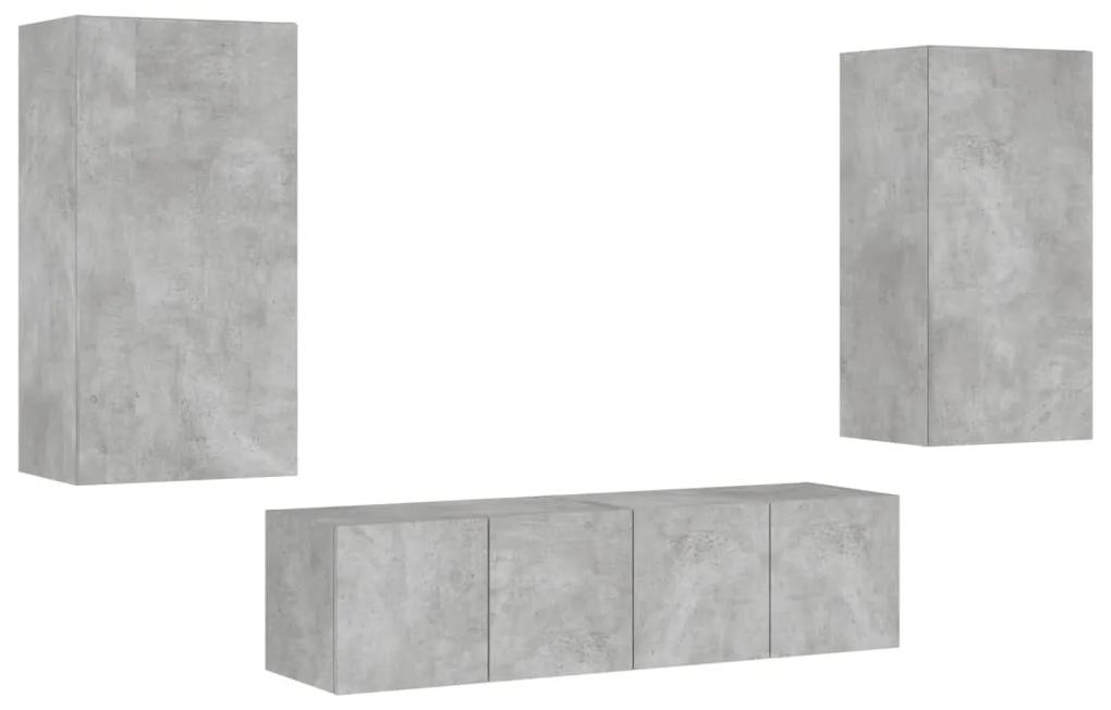 4dílná obývací stěna s LED betonově šedá kompozitní dřevo - Default Title