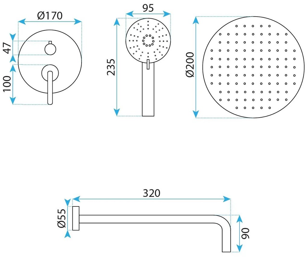 Sprchový komplet REA ONTARIO + BOX s podomítkovou baterií, zlatý kartáčovaný