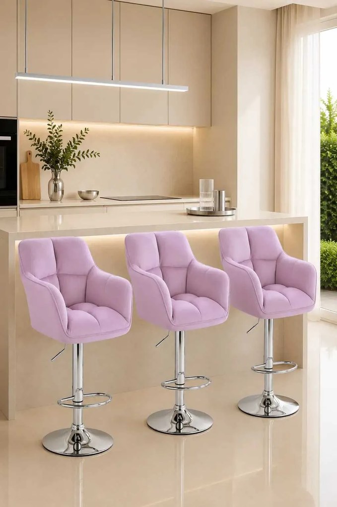LuxuryForm DESIGN Barová židle AMALFI VELUR na stříbrné kulaté podstavě - levandule