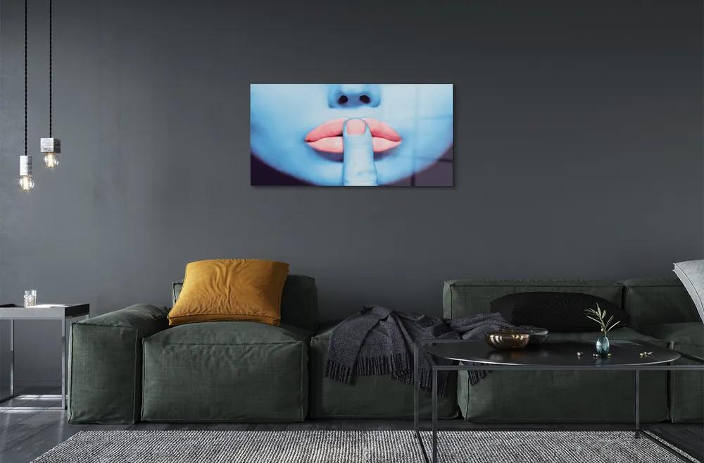 Obraz na skle Žena neonové rty 140x70 cm