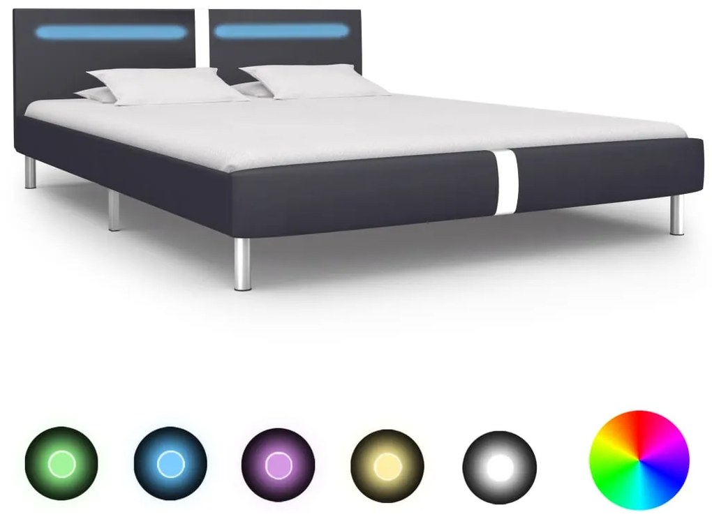 280849 vidaXL Rám postele s LED světlem černý umělá kůže 160 x 200 cm