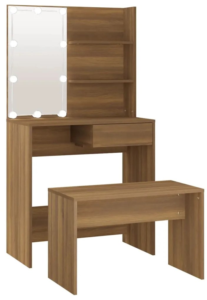 vidaXL Toaletní stolek sada s LED hnědý dub kompozitní dřevo