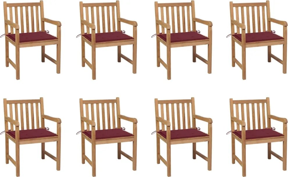 Zahradní židle 8 ks vínové podušky masivní teak 3073067