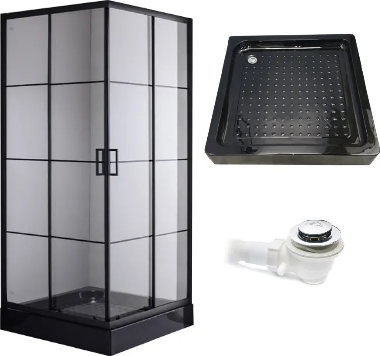 BPS-koupelny Čtvercový sprchový kout BL32B 90x90 černá/transparent + vanička SXL02B BL černá