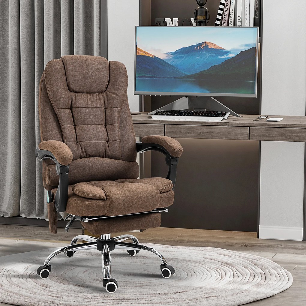 Vinsetto Masážní a Hřejivá Kancelářská Židle Ergonomická Kancelářská Židle S Nastavitelnou Výškou Sklopné Zádové Opěrky S Odkládacím Podnožím + Integ…