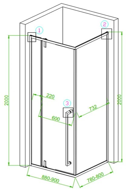 BPS-koupelny Obdélníkový sprchový kout HYD-OK12DS 90x80 černá/transparent - bez vaničky