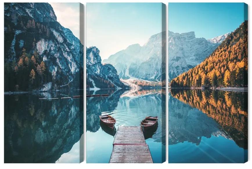 Vícedílný obraz Jezero Braies V Italských Dolomitech 3D Nedostatek Nedostatek Plátno Canvas 180x120