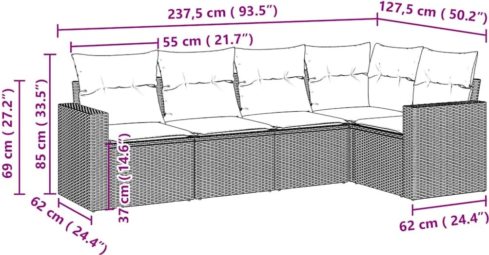 5dílná zahradní sedací souprava a podušky světle šedá polyratan 3218922