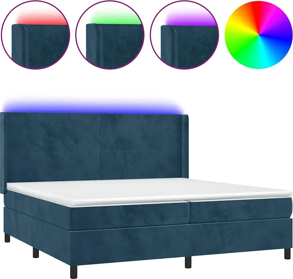Box spring postel s matrací a LED tmavě modrá 200x200 cm samet 3139467