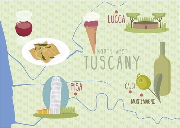 Huntley, Claire - Obraz, Reprodukce - Map of Lucca and Pisa, Tuscany, Italy